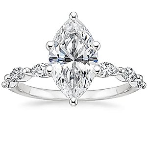 JEWELERYIUM 5 CT Marquise Cut Colorless Moissanite Engagement Ring, Wedding/Bridal Ring Set, Solitaire Halo Style, Solid Sterling Silver Vintage Antique Anniversary Bridal Jewelry, Diamond Ring (8)