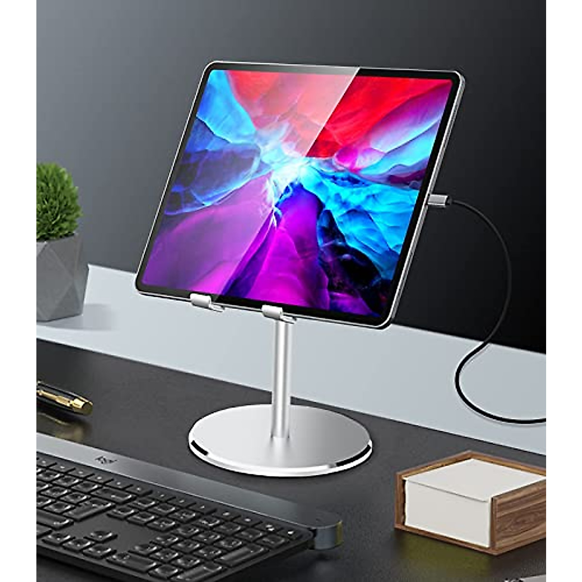 KU XIU Tablet Stand Holder, Phone Stand for MagSafe Charger, Headphone Stand 3 in 1 Adjustable Aluminum Stand for iPhone 13 12, iPad, Tablet, Kindle, Switch, AirPods, Sony, Bose(No Included Magsafe)