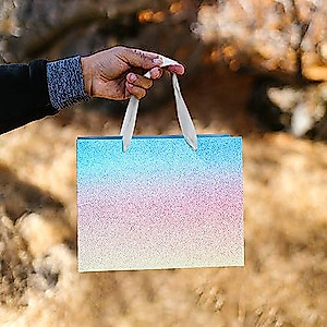 PAPER FAIR 12Pcs Ombre Blue Cream Gift Bags Bulk w/ 24 Tissue Paper, 9 x 7 In, Gradient Pastel Glitter Paper Gift Wrap Bag, Recyclable Gift Packaging for Christmas Birthday Father's Day Baby Shower Party Favor Décor