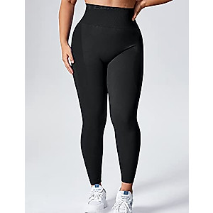 YEOREO Women High Waist Workout Gym Smile Contour Seamless Leggings Yoga Pants Tights Black M