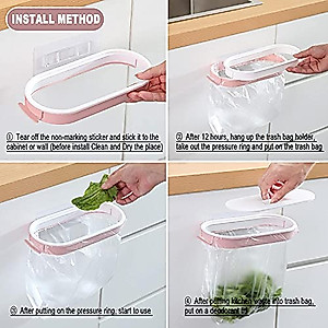 Pinelaxy 1pc Hanging Self-Adhesive Trash Bag Holder with Lid, with 3 Roll Drawstring Garbage Bags Set, Portable Cupboard Door Back Waste Bin Rack Storage (Self-Adhesive)