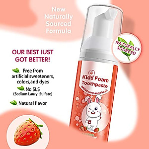Kids Foam Toothpaste with Low Fluoride - Anti-Cavity, Whitening and Fresh, Gentle Teeth Whitening Foam Toothpaste Kids for U-Shape Toothbrush, Ages 3 Plus - 60ml (Strawberry)