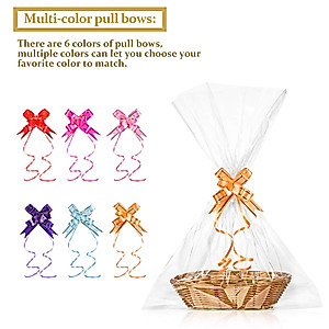 12 Pieces Oval Basket Food Storage Basket Woven Empty Basket Fruit Basket Gift Baskets with 60 Colorful Pull Bows and 30 Clear Gift Bags for Kitchen, Restaurant (Beige, 9 x 6 x 2.24 Inches)