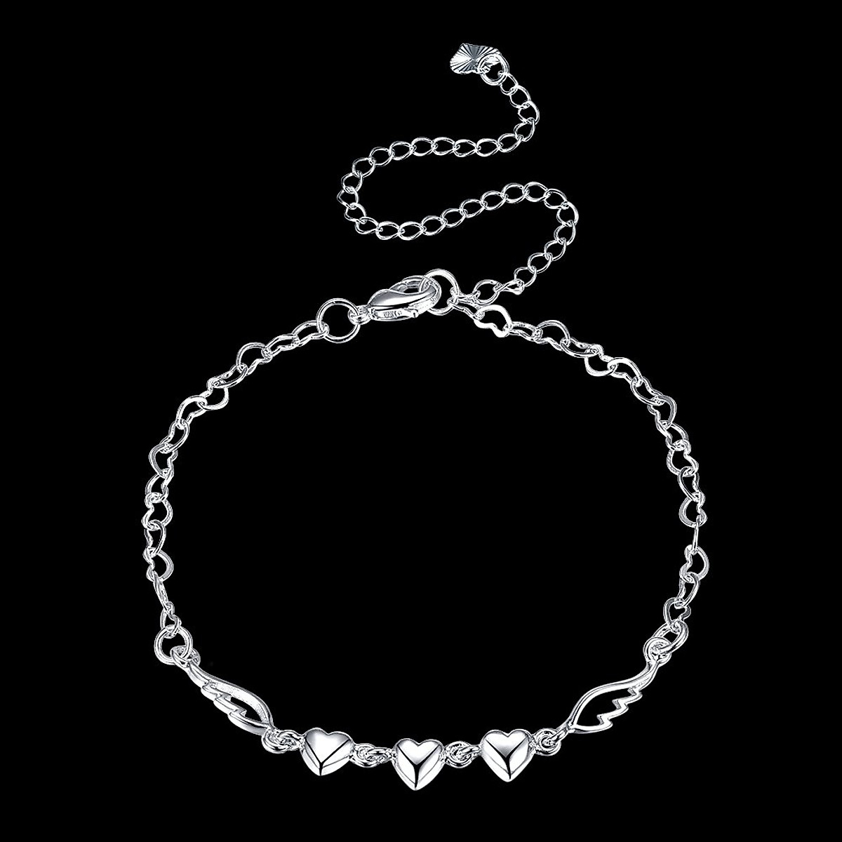 Cutesmile Fashion Jewelry 925 Sterling Silver Love Heart Angel Wings Chain Anklet