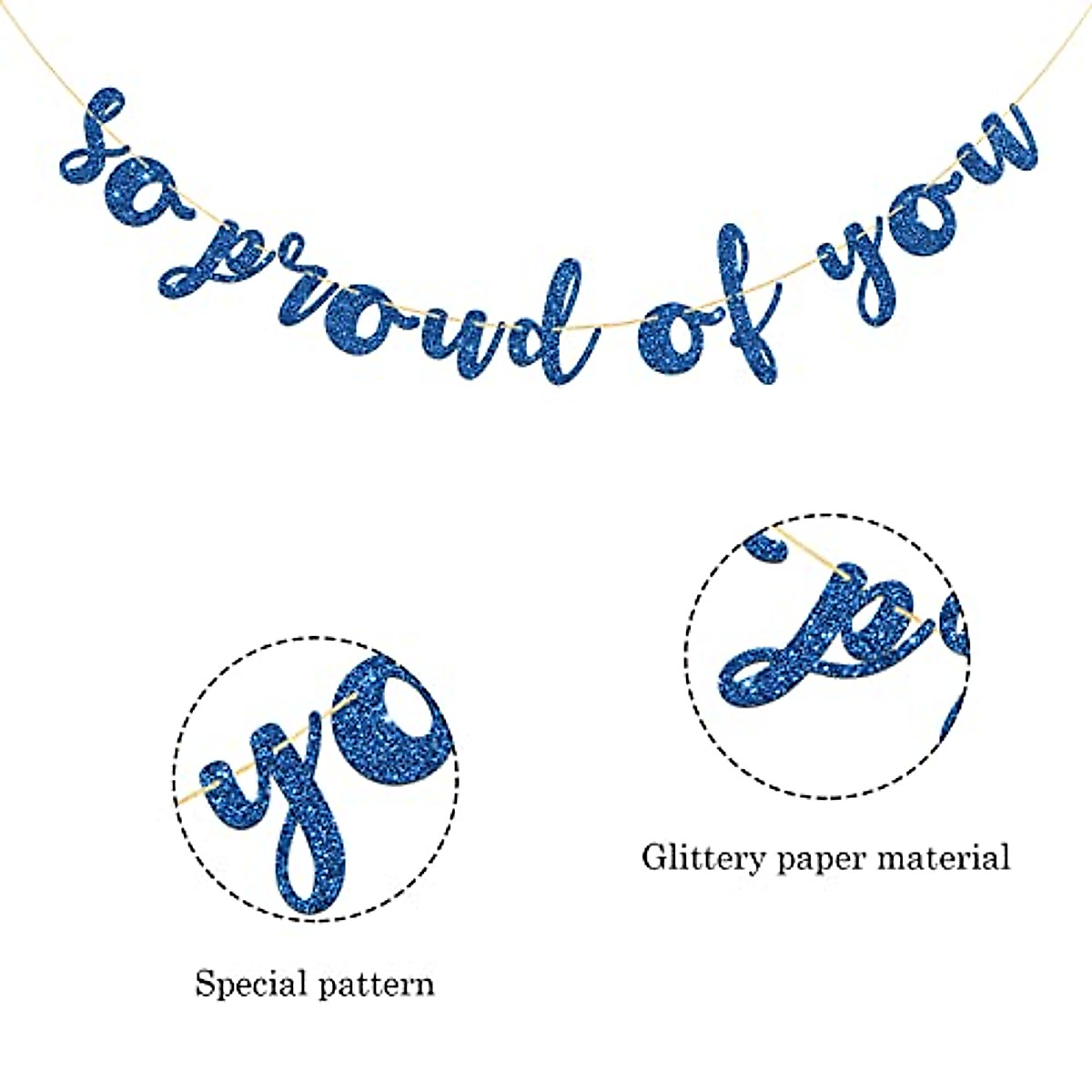 Talorine Blue Glitter So Proud of You Banner - for You Did It Garland Bunting - Senior NO.1 College Graduation Party Bunting Decoration