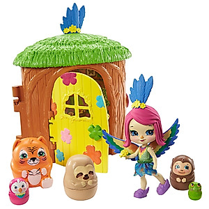 Enchantimals Secret Besties Tree Hut Playset with Small Doll House, Peeki Parrot Doll (3.5-inch), 5 Nesting Animal Figures & Accessory, Junglwood Toy Collection
