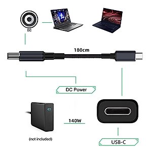 Cablecc USB-C Type C Input to DC 20V 5.5 * 2.1mm Output Power 100W 135W 140W 65W PD Charge Cable for Laptop