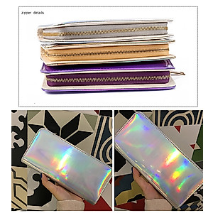 YAIRYANGTZE Hologram Slim PU Leather Wallet with Zipper Long Clutch Wallet Purse for Women (Silver)