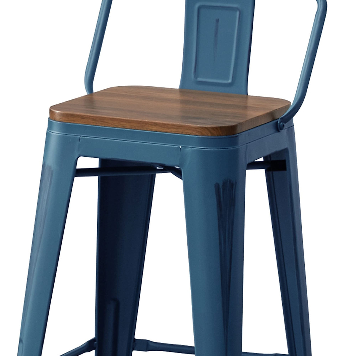 Andeworld Bar Stools Set of 4 Counter Height Stools Industrial Metal Barstools with Wooden Seats(24 Inch, Distressed Navy)