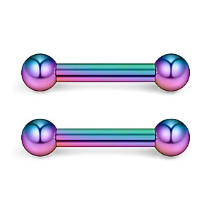 Ruifan Mix Color 316L Stainless Steel Nipple PA Tongue Shield Barbell Ring Bar Body Piercing Retainer 12G 10mm 12PCS