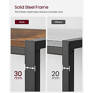 VASAGLE Bakers Rack, Coffee Bar, Kitchen Storage Shelf Rack with 10 Hooks, 3 Shelves, Adjustable Feet, for Microwave Oven, 15.7 x 33.1 x 66.9 Inches, Industrial, Rustic Brown and Black UKKS17BX