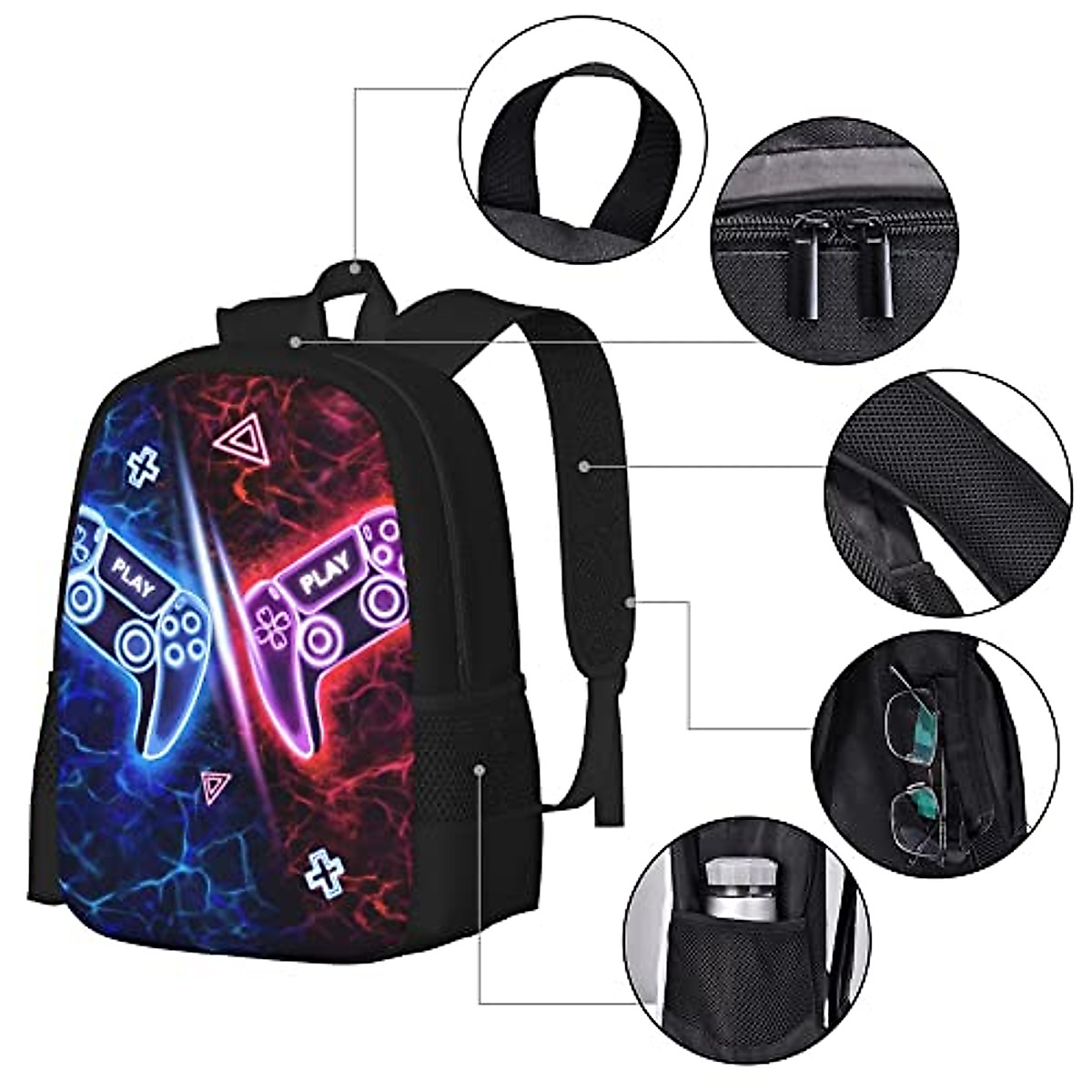 Vbadag Abstract Ice Flame Video Gamepad Weapon Backpack Schoolbag Computer Bag High-Capacity Book Bag Casual Travel Hiking Camping Daypack for Teens/Boy/Girl/Man/Woman, 17 Inch