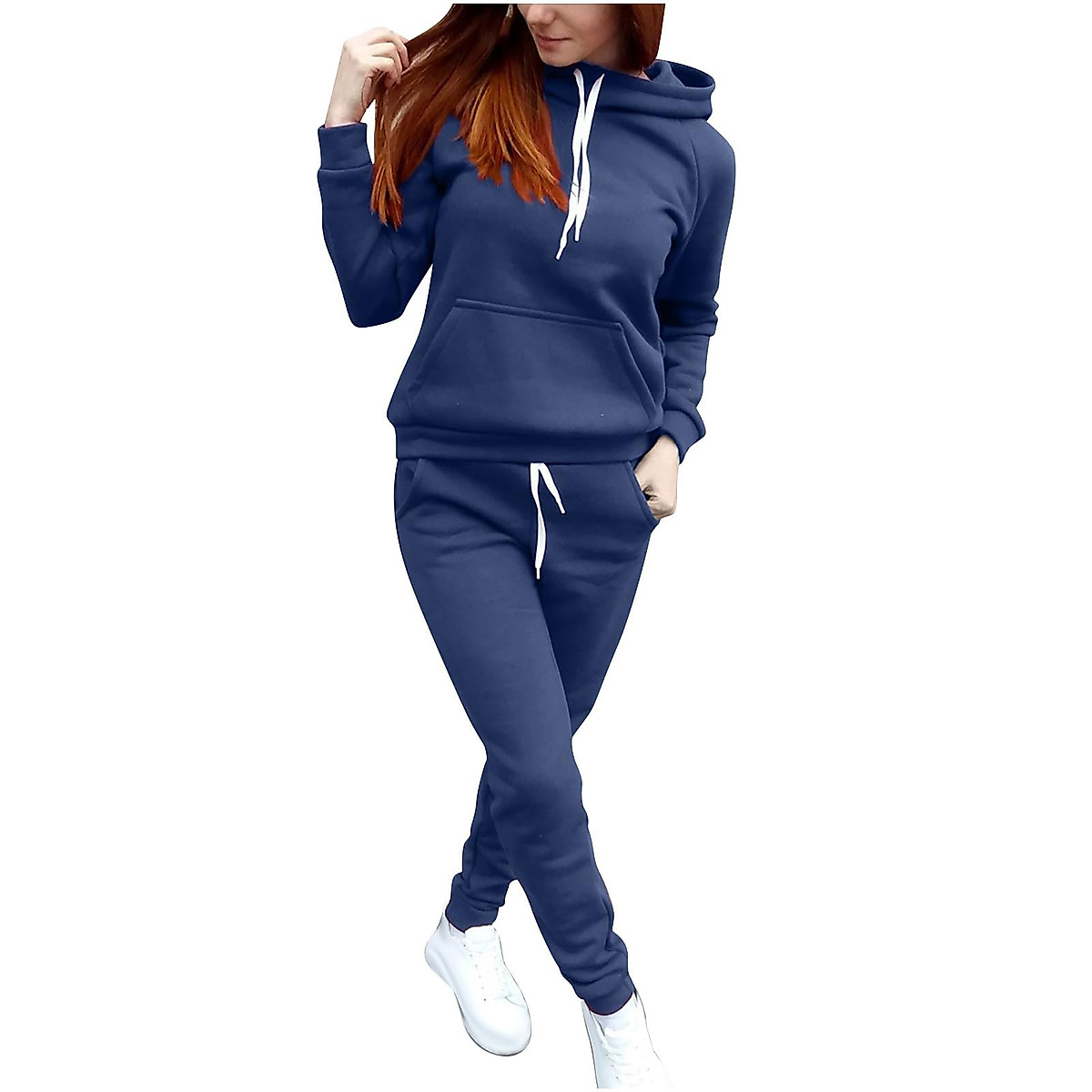 SMIDOW Sweatshirt Sets for Women Hoodie Sweatshirt Matching Sweatpants Lounge Set Fashion Loungewear Y2K Clothes travel set for women Dark Blue M