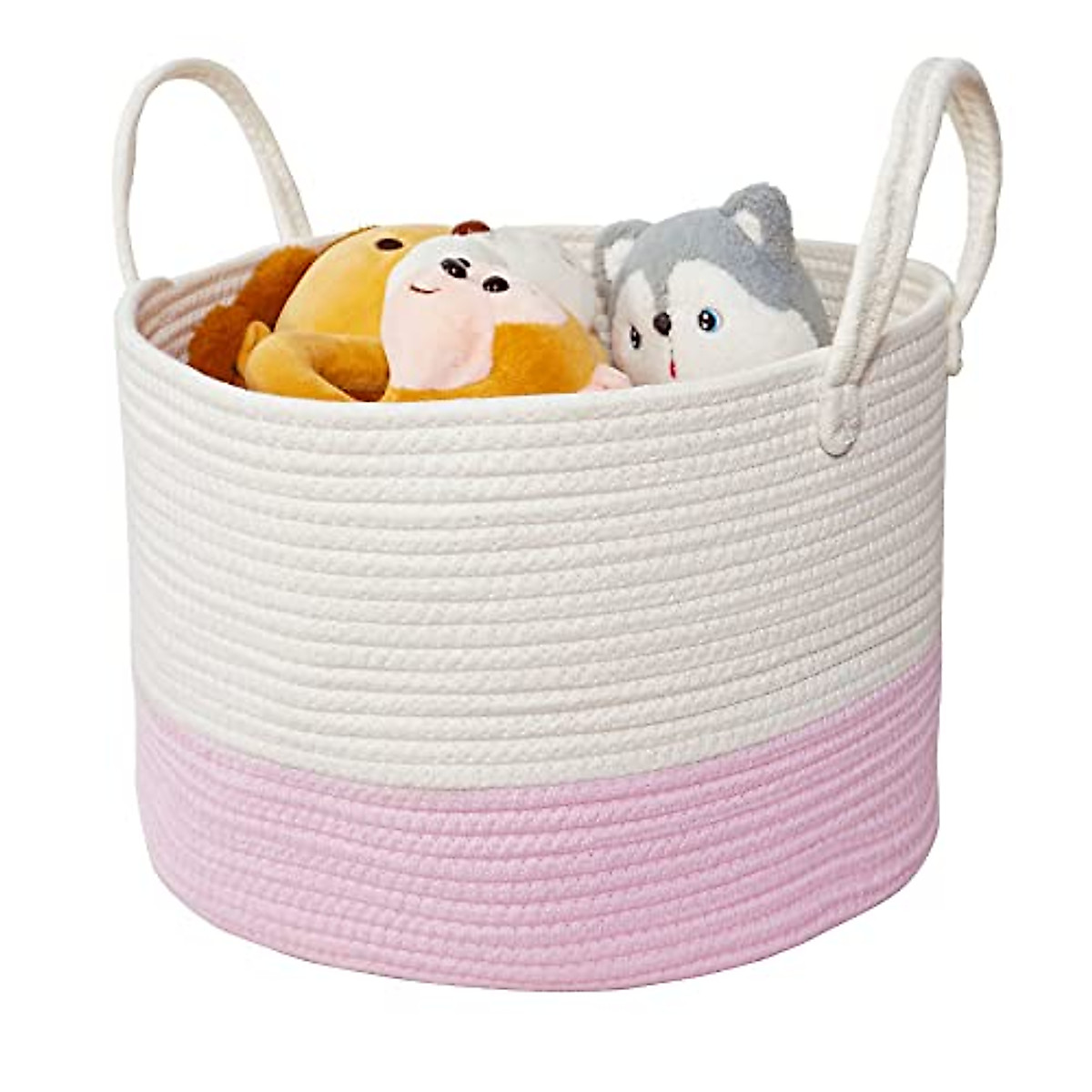 Extra Large Pink Baby Girls Boho Storage Baskets Woven Cotton Rope Nursery Laundry Baskets Bins with Handles Clothes Diapers Hamper Pets Organizer Basket