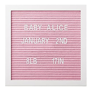 Pearhead Classic Wooden Letterboard, Baby Keepsake Photo Prop, Pink Felt Letterboard Keepsake For Milestones, Baby Girl Nursery Decor, Baby Announcement Prop, 294 Letters