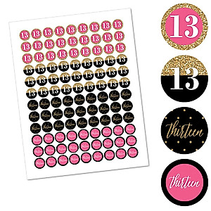 Big Dot of Happiness Chic 13th Birthday - Pink, Black and Gold Round Candy Sticker Favors Labels Fit Chocolate (1 Sheet 108)