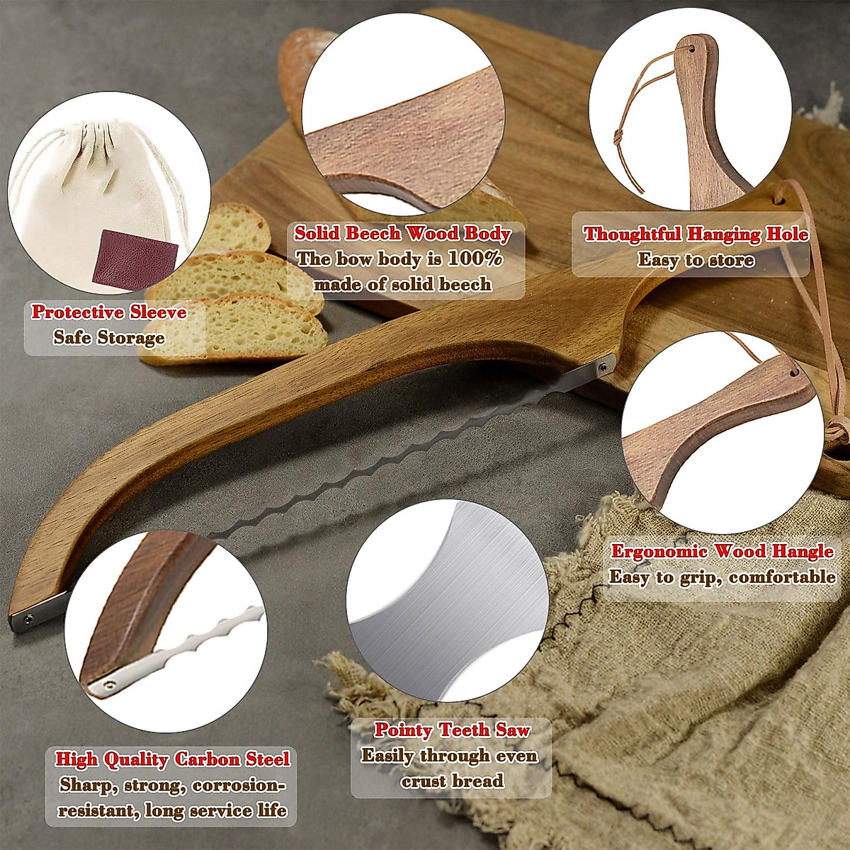 Flechazo Bread Knife for Homemade Bread - with Sourdough Lame Bread Scoring Tool and Replacement Stainless Steel Saw, Premium Serrated Blade for Effortless Slicing Bread, Sourdough and More