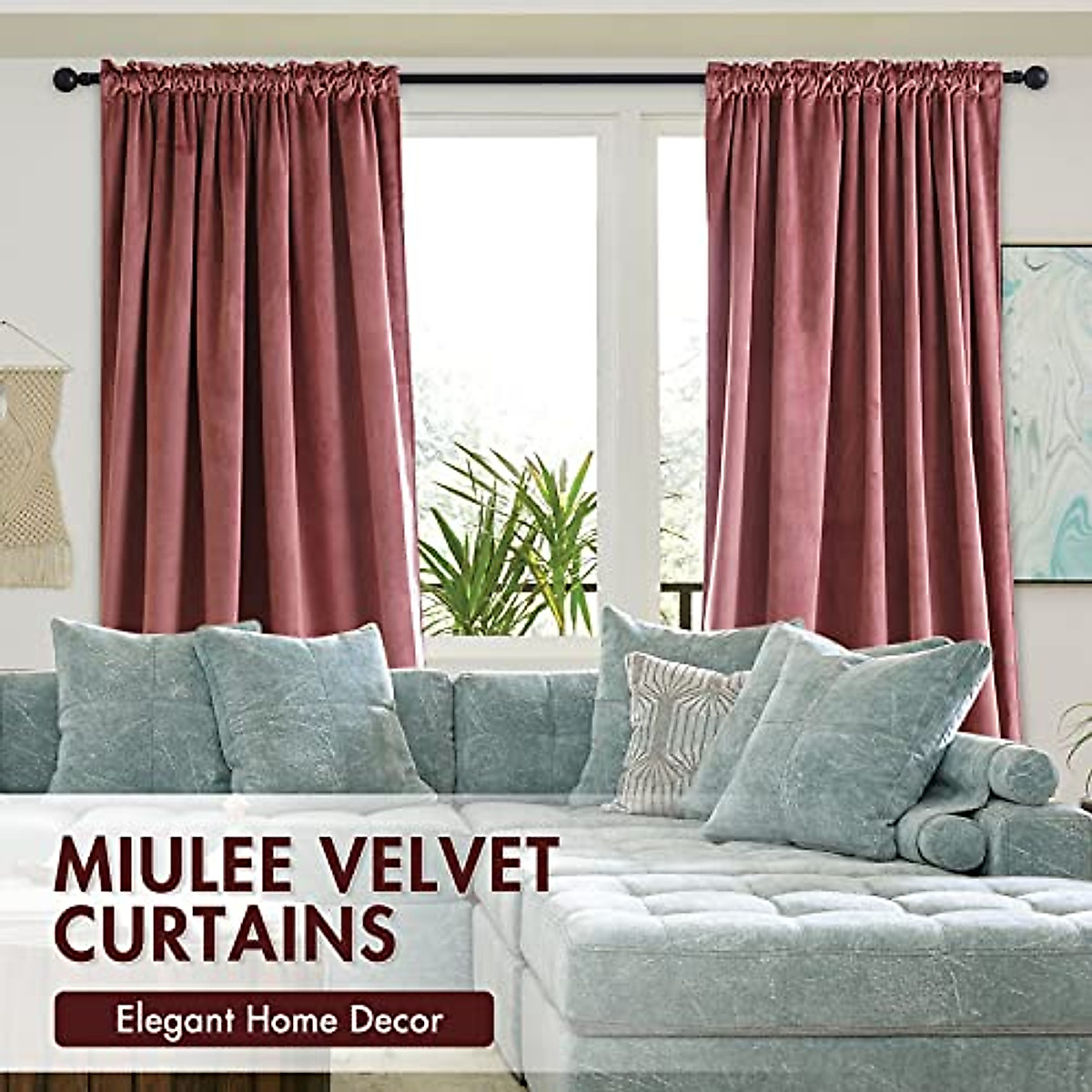 MIULEE Dusty Rose Velvet Curtains 84 inch Long and 100% Blackout Velvet Curtains