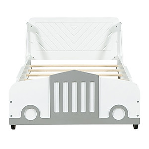 Yuxuanhang Twin Size Modern Car-Shaped Platform Bed, Unique Styled Children's Bed with Wheels and Rails on Both Sides Beside The Headboard for Children's Room Bedroom, White