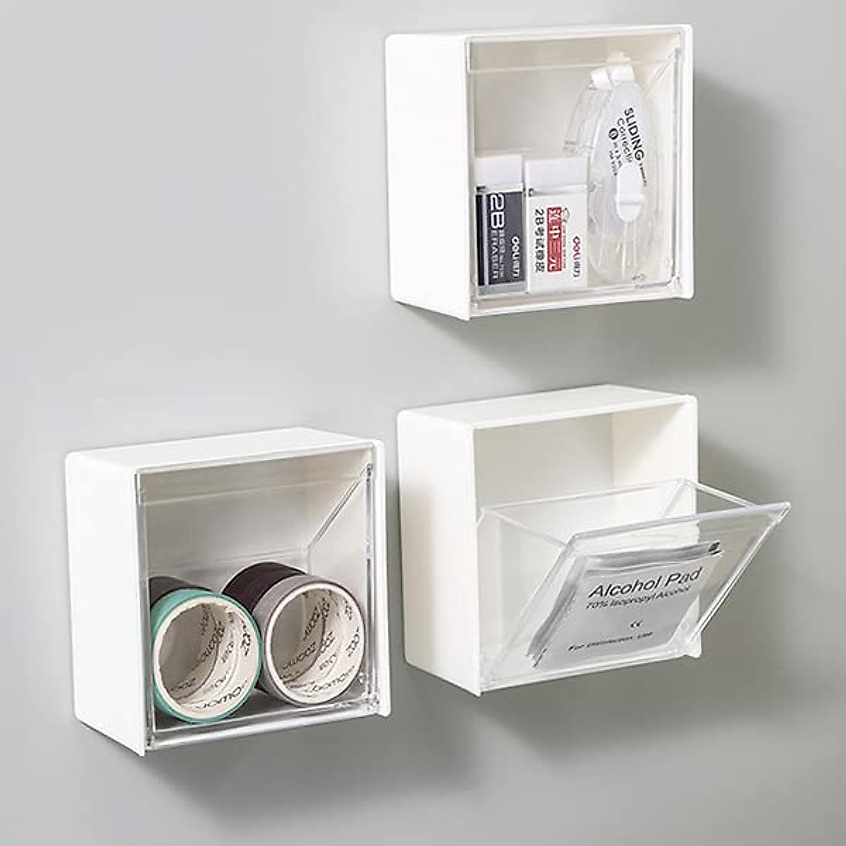 6 Pcs Self Adhesive Small Storage Box,Cotton Pads Holder Dispenser Container Case for Bathroom Cotton Swab, Floss, Hairpin, Rubber Band, Clip Household Organize