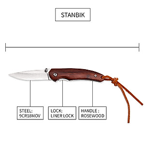 STANBIK Pocket Knife for Men,Pocket Knife with 2.4in 9CR18MOV Blade and Rosewood Handle for Outdoor, Tactical, Survival and EDC.