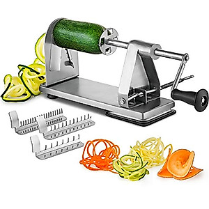 MITBAK Stainless Steel Spiralizer Vegetable Slicer | Industrial-Grade 3-Blade Zoodle Maker | Zucchini spaghetti maker | Great For Salad, Low Carb, Paleo, Vegan, Spaghetti | Suction Base For Non Slip