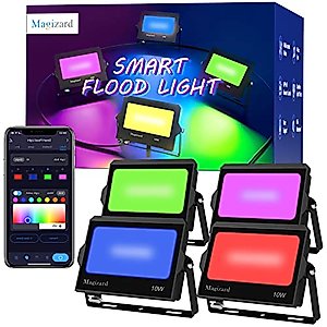 Magizard RGB Flood Light 400W Equivalent 3600LM Outdoor Flood Light LED Color Changing Floodlights Stage Landscape Uplights IP66 Smart Control with Wifi, Music Sync for Garden, Party, Birthday, 4 Pack