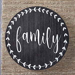Rotatable Lazy Susan with Sentimental Phrase and Bold Leaf Accents - Family