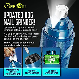 DEELOKI Dog Nail Grinder with LED Light Upgraded 2 Speeds Painless Pet Dog Nail Trimmers and Clipper Super Quiet Best Cat Dog Nail Clipper Kit for Large Small Dogs Pets Cats Breed Paws Quick Grooming