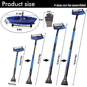 57 Inch Extendable Snow Brush and Ice Scraper, 270° Pivoting Snow Brush for Car Windshield, 3 in 1 Sturdy Snow Brush with Squeegee and Foam Grip, for RV SUV Truck, Gloves and Storage Bag Included