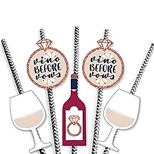 Vino Before Vows - Paper Straw Decor - Winery Bridal Shower or Bachelorette Party Striped Decorative Straws - Set of 24