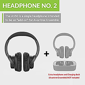 Avantree AS50, a Second Pair of Bluetooth Headphones Ensemble Wireless TV Watching Set Dual Link, 35 Hours, Extra Loud, No Delay, (No Charging Dock Included, Single Headphone Only)