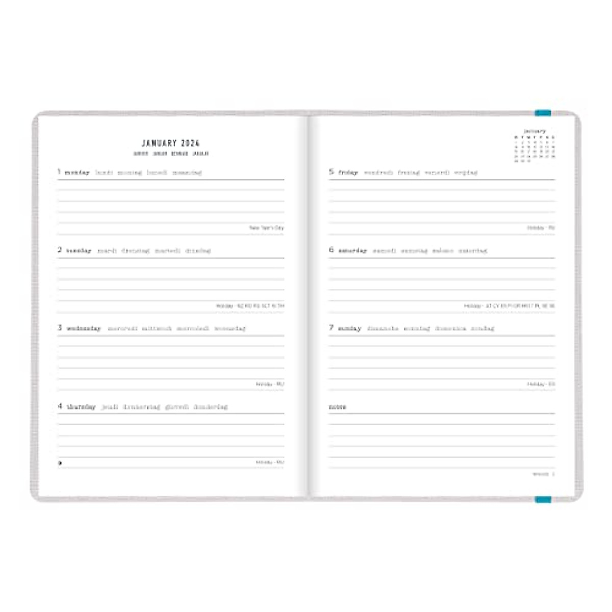 Letts of London Raw Weekly/Monthly Planner, 12 Months, January to December, 2024, Sewn Binding, A5 Size, 8.25" x 5.875", Multilingual, Grey (C082307-24)