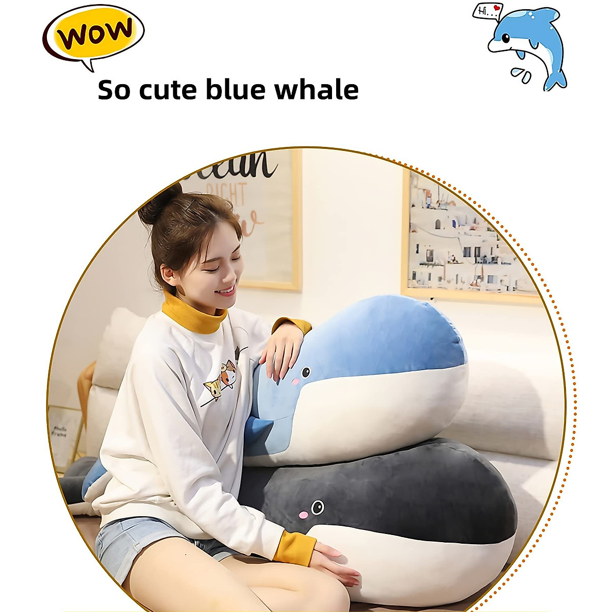 CHDGIOHA Whale Stuffed Animal Plush - Giant Soft Whale Body Pillow, Cute Blue Whale Plush Toy, Stuffed Whale Throw Pillow Gift for Kids, Girls, and Boys