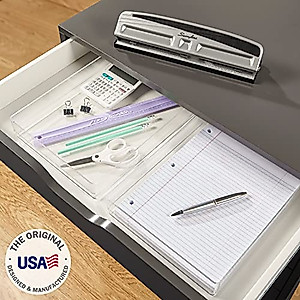 STORi SimpleSort 2-Piece Stackable Clear Drawer Organizer Set | 12" x 9" x 2" Rectangle Trays | Wide Makeup Vanity Storage Bins and Office Desk Drawer Dividers | Made in USA