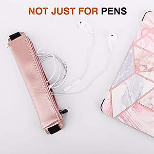 MoKo Pencil Case (2 Pack), PU Leather Pen Pencil Pouch Holder Stationery Zipper Bag with Elastic Strap for Pens, Pencils, Markers, Eraser - Printing & Gold Pink