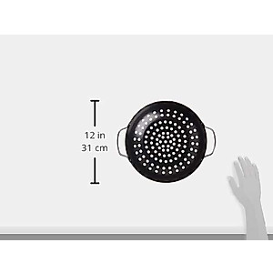 TableCraft BBQ Metal Handle 13-Inch Non Stick Coating Round Grilling Wok, Small, Black