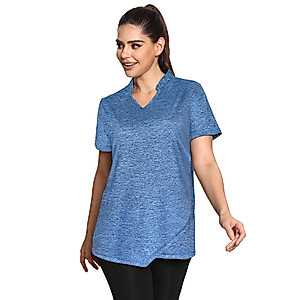 MISS FORTUNE Women's Polo Shirts, Golf V-Neck Workout Tops, Moisture Wicking Ladies Golf Shirt Loose Fit for Tennis Yoga