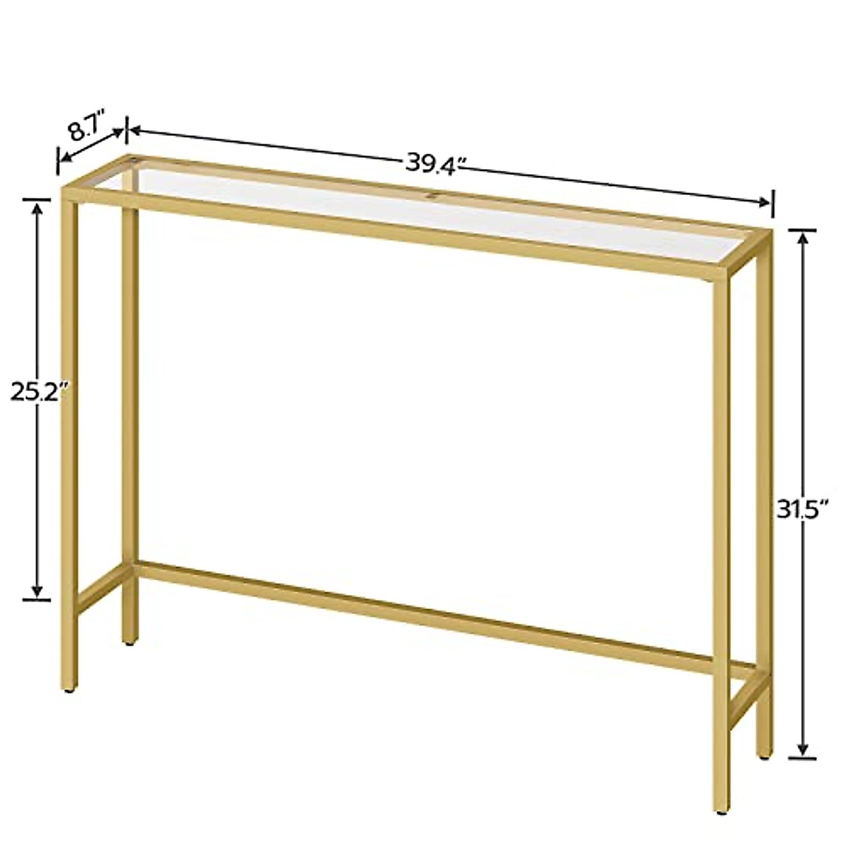 HOOBRO 39.4" Console Table, Tempered Glass Sofa Table, Modern Entryway Table, Metal Frame, for Entrance, Living Room, Hallway Bedroom, Gold GD01XG01