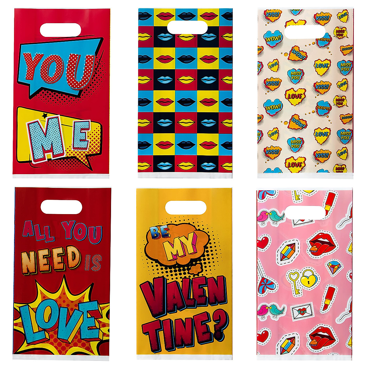 JOYIN 60 Pcs Valentine’s Day Plastic Gift Bag Treat Bags, Plastic Candy Bags for Kids Valentine Party Favor, Goodie Bags for Classroom Gift Exchange Prizes and Gift Giving Party Supplies