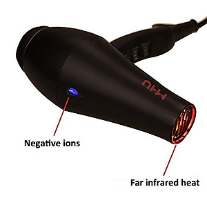 MHU Professional Salon Grade 1875w Low Noise Ionic Ceramic Ac Infrared Heat Hair Dryer Plus One Concentrator and One Diffuser Black Color