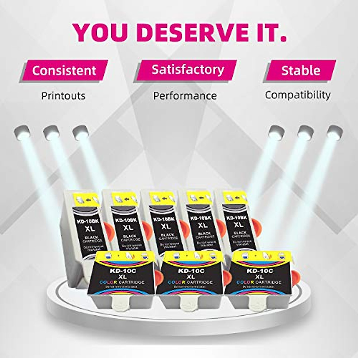 Intactech Compatible Kodak 10XL 10B 10C Combo Ink Cartridges Work for Kodak ESP 3 7 9 3250 5250 9250 Office 6150 EASYSHARE 5100 5300 5500 Hero 7.1 9.1 6.1 Printer (5 Black, 3 Color)