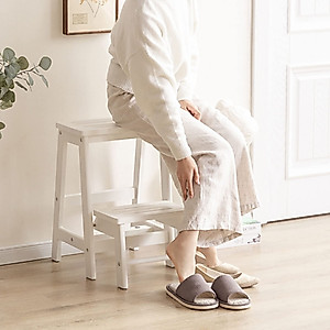 YokIma Folding Step Stool 2 Tier Step Ladder,Wood Ladder Stool Multifunction Step Ladder Stool Portable Counter Chair Shoe Bench/Flower Rack for Household Office