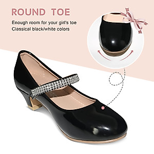 BESSIVIC Girls Dress Shoes Mary Jane Shoes for Girls with Low Heel, Princess Flower Ballet Flats for Wedding School Party Black US 2