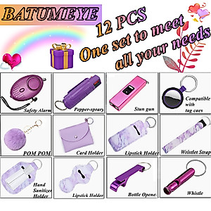 BATUMEYE Gift Set for Woman with Card Holder, Wristlet Lanyard,Pom Pom Ball,Travel Bottle Holder(Purple