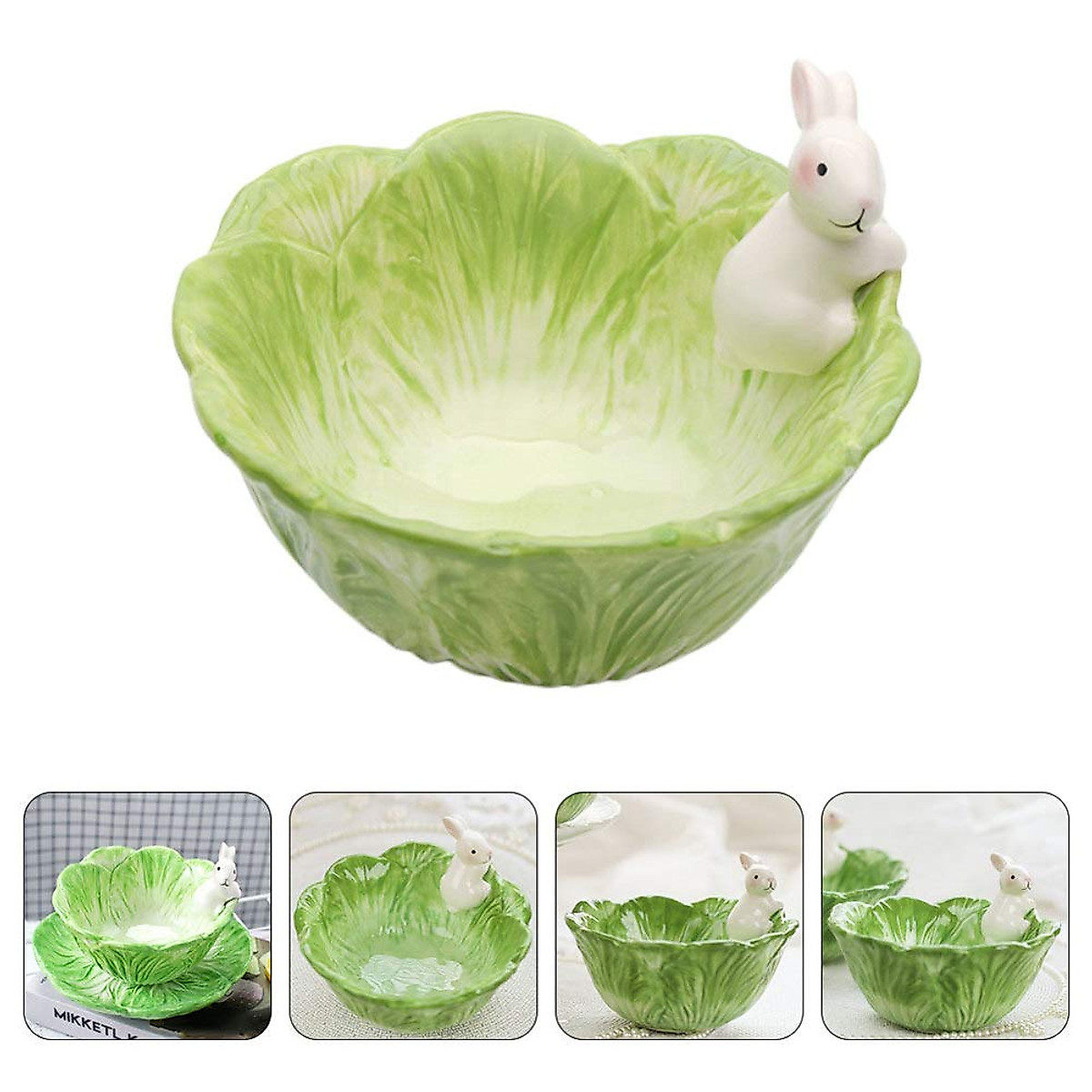 Rabbit Pattern Bowl Easter Candy Bowl Cute Cabbage Shaped Bowl Cartoon Ceramic Bowls Salad Bowls Soup Bowls Rice Bowls Snack Appetizers Nut Dish Easter Table Decor Gift