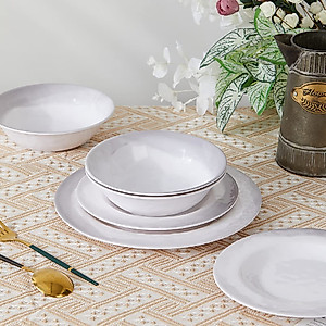 Melamine Dinnerware Sets- 12pcs Melamine Plates and Bowls Set for 4, Suitable for Indoor and Outdoor Use，Grey