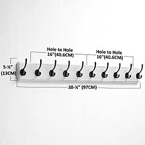 Dseap Coat Rack Wall: Patented, Heavy-Duty, 5-Double-Hooks Wooden Wall Mounted Coat Rack Coat Hanger Hook Rail for Winter Coats Hat Jacket Clothing, White & Black