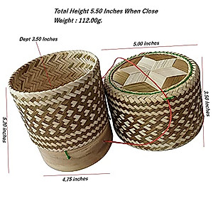 Heavens Tvcz Serving Basket Bamboo Sticky ''KRA-Tip'' Thai Laos Rice Handmade Traditional Weave Wickerwork Vegetable Based Dye Serving Travel Picnic Keeping Rice After Steaming Keep Sticky Rice Warm