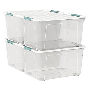 Nicesh 80 L Large Plastic Storage Bins with Latch Lids, 4-Pack Clear Plastic Storage Box with Wheels